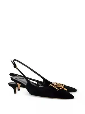 Elisabetta Franchi Suede Slingback Pumps With Logo Detail