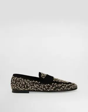 Dolce & Gabbana Suede Ariosto Slippers With Stone Embroidery - Black