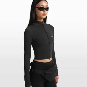 Nike Ribbed Seamless Cropped Full-zip Jacket - Black