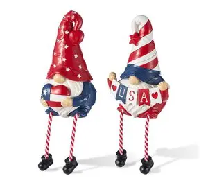 GLITZHOME S/2 Patriotic Americana Gnome Table D Ecor - One-color
