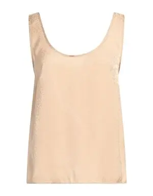 TWINSET Viscose Jacquard Scoop Neck Sleeveless Top - Beige