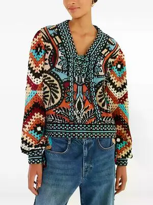 Farm Rio Crochet V-neck Sweater