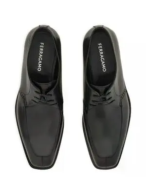 FERRAGAMO Calf Leather Derby Shoes With Blake Construction - Black