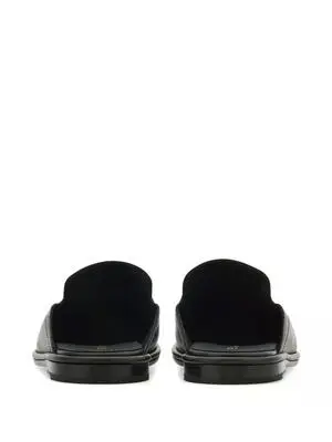 FERRAGAMO Round-toe Leather Slippers - Black