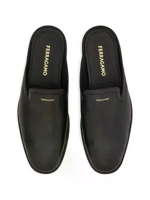 FERRAGAMO Round-toe Leather Slippers - Black