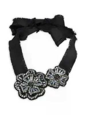 Red Valentino Frayed Floral Necklace - Black