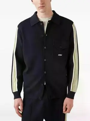 AUTRY Stripe-detail Knit Shirt Jacket - Blue