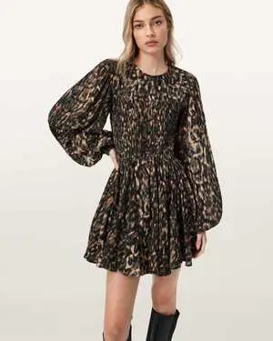 ALLSAINTS Chia Smocked Mini Dress - Brown
