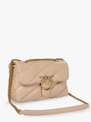 Pinko Love Puff Classic Quilted Leather Shoulder Bag With Chain Strap - Beige