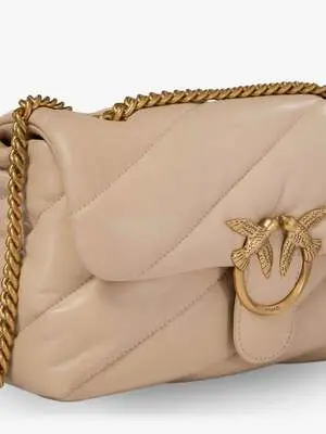 Pinko Love Puff Classic Quilted Leather Shoulder Bag With Chain Strap - Beige