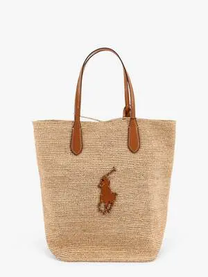 Polo Ralph Lauren Leather Trimmed Raffia Shopper - Beige