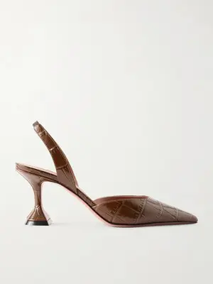 Amina Muaddi Holli Croc-effect Leather Slingback Pumps