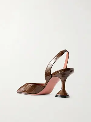 Amina Muaddi Holli Croc-effect Leather Slingback Pumps