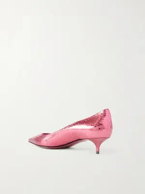 JIMMY CHOO Amelia 30 Lizard-effect Metallic Leather Pumps - Pink