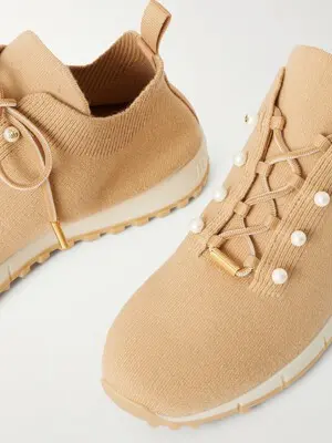 JIMMY CHOO Veles Embellished Knit Sneakers - Neutrals