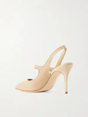 Manolo Blahnik Campari 90 Suede Slingback Pumps - Neutrals