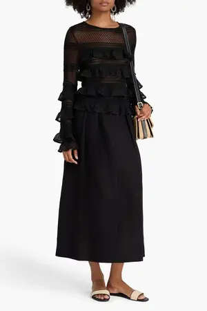 Zimmermann Ruffled Pointelle-knit Top - Black