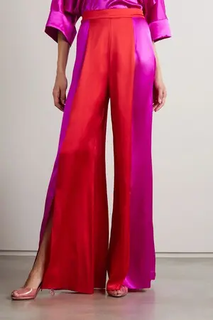Halpern Two-tone Silk-satin Wide-leg Pants