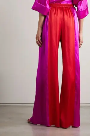 Halpern Two-tone Silk-satin Wide-leg Pants