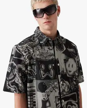 Casablanca Rave Collage Short Sleeve Denim Shirt - Multicolor