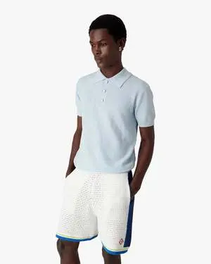 Casablanca Pointelle Monogram Short Sleeve Polo Shirt - Blue
