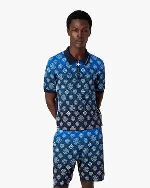 Casablanca Navy Gradient Monogram Knitted Short Sleeve Polo Shirt - Multicolor