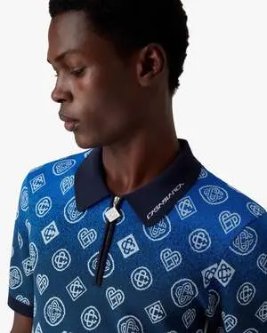 Casablanca Navy Gradient Monogram Knitted Short Sleeve Polo Shirt - Multicolor