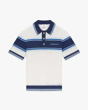 Casablanca White & Striped Mesh Short Sleeve Polo Shirt - Blue