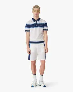 Casablanca White & Striped Mesh Short Sleeve Polo Shirt - Blue