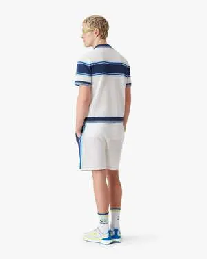 Casablanca White & Striped Mesh Short Sleeve Polo Shirt - Blue