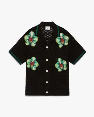 Casablanca Glitch Orchid Embroidered Short Sleeve Crochet Shirt - Multicolor