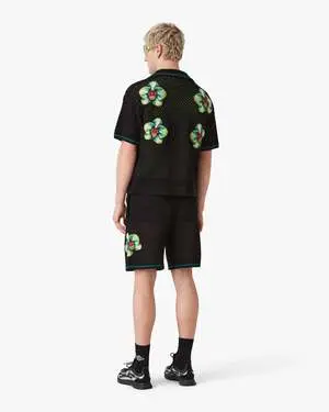 Casablanca Glitch Orchid Embroidered Short Sleeve Crochet Shirt - Multicolor