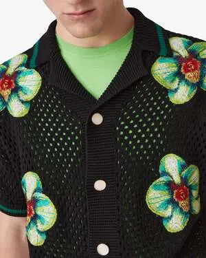 Casablanca Glitch Orchid Embroidered Short Sleeve Crochet Shirt - Multicolor