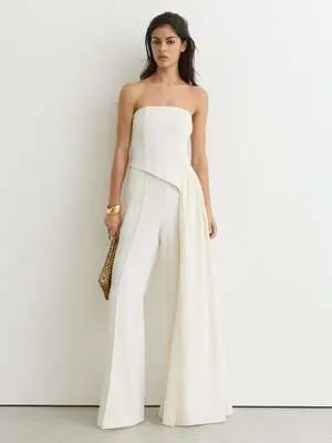 REISS Leah Strapless Draped Jumpsuit - Ivory