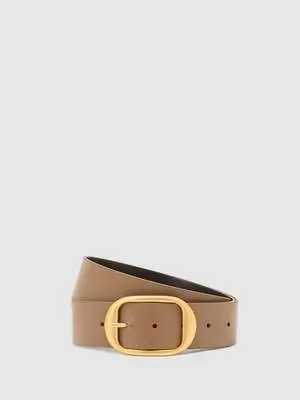 REISS Athena Leather Oval-buckle Belt - Taupe