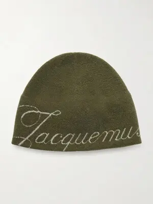 Jacquemus Logo-jacquard Knitted Beanie - Green