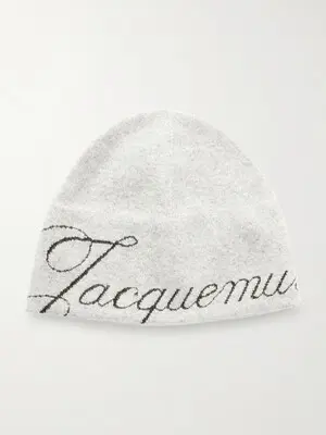 Jacquemus Atelier Logo-jacquard Knitted Beanie - Gray