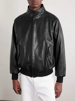 A.PRESSE Padded Leather Harrington Jacket