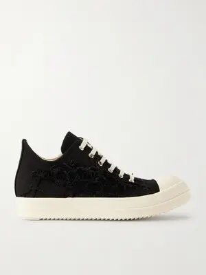Rick Owens Ramones Frayed Denim Sneakers - Black