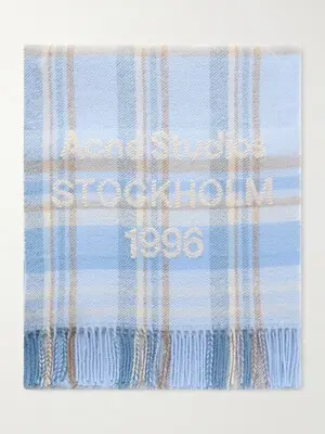 Acne Studios 1996 Fringed Checked Wool-blend Scarf - Blue