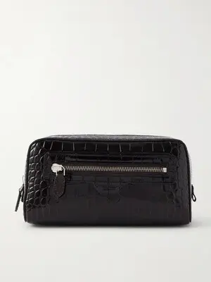 TOM FORD Croc-effect Leather Wash Bag - Brown