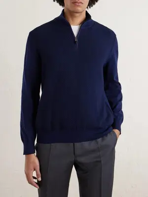 Canali Honeycomb-knit Cotton Half-zip Sweater