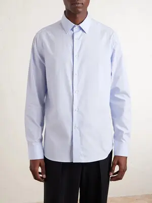 Canali Impeccabile Cutaway-collar Cotton-poplin Shirt - Blue