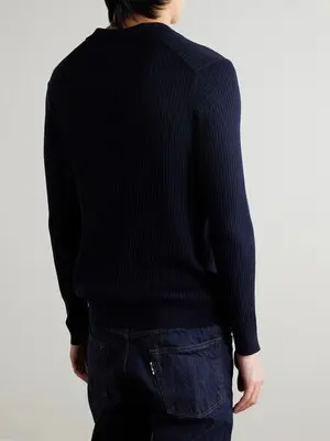 Sunspel Slim-fit Ribbed Mulberry Silk And Cotton-blend Polo Shirt - Blue