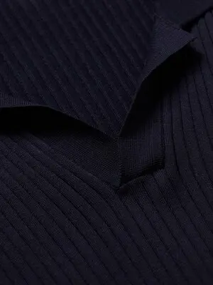 Sunspel Slim-fit Ribbed Mulberry Silk And Cotton-blend Polo Shirt - Blue