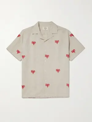 Portuguese Flannel Convertible-collar Embroidered Linen And Cotton-blend Shirt