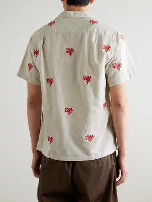 Portuguese Flannel Convertible-collar Embroidered Linen And Cotton-blend Shirt