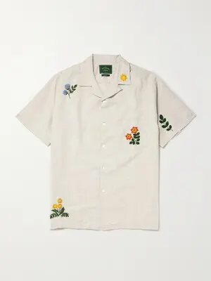 Portuguese Flannel Convertible-collar Embroidered Linen And Cotton-blend Shirt - Neutrals