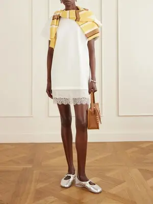 Staud Grier Silk And Lace-trimmed Cotton-jersey Mini Dress - Neutrals