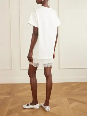 Staud Grier Silk And Lace-trimmed Cotton-jersey Mini Dress - Neutrals